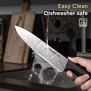 Astercook Knife Set with Built-in Sharpener Block, Dishwasher Safe Kitchen Knife Set with Block, 14 Pcs High Carbon Stainless Steel Block Knife Set with Self Sharpening and 6 Steak Knives, Black