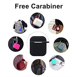 Silicone Case Compatible with Airpods 1 & 2, Shookproof Protective Silicone Wireless Charging Cover with Key Chain (Black)