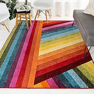 JONATHAN Y DZC102A-5 Retro Rainbow Contemporary Stripe Area Rug, Kids & Novelty, Casual, Geometric, Contemporary for Living Room, Dining Room, Bedroom, Kitchen, Multi, 5 X 8