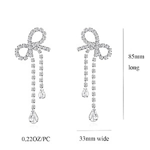 FAUTHENTICUTE Silver CZ Drop Earring for Women, Bow Drop Earrings