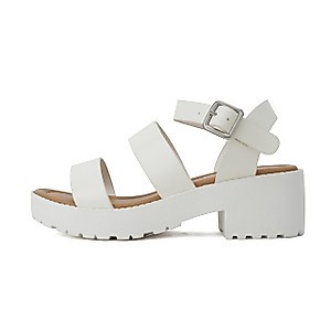 Soda ACCOUNT-2 ~ Little Kids/Children/Girls Open Toe Two Bands Lug sole Fashion Block Heel Sandals with Adjustable Ankle Strap (WHITE PU, numeric_3)