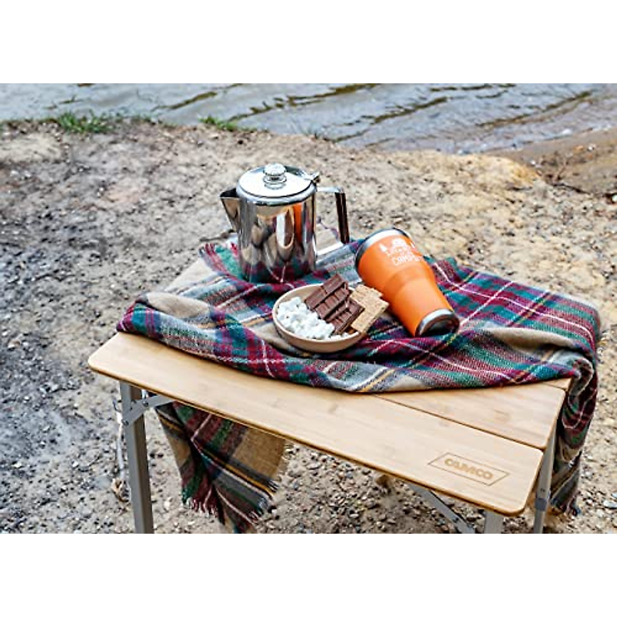 Camco Folding Bamboo Table with Aluminum Legs | Natural Bamboo Top | Lightweight for Added Portability (51895)