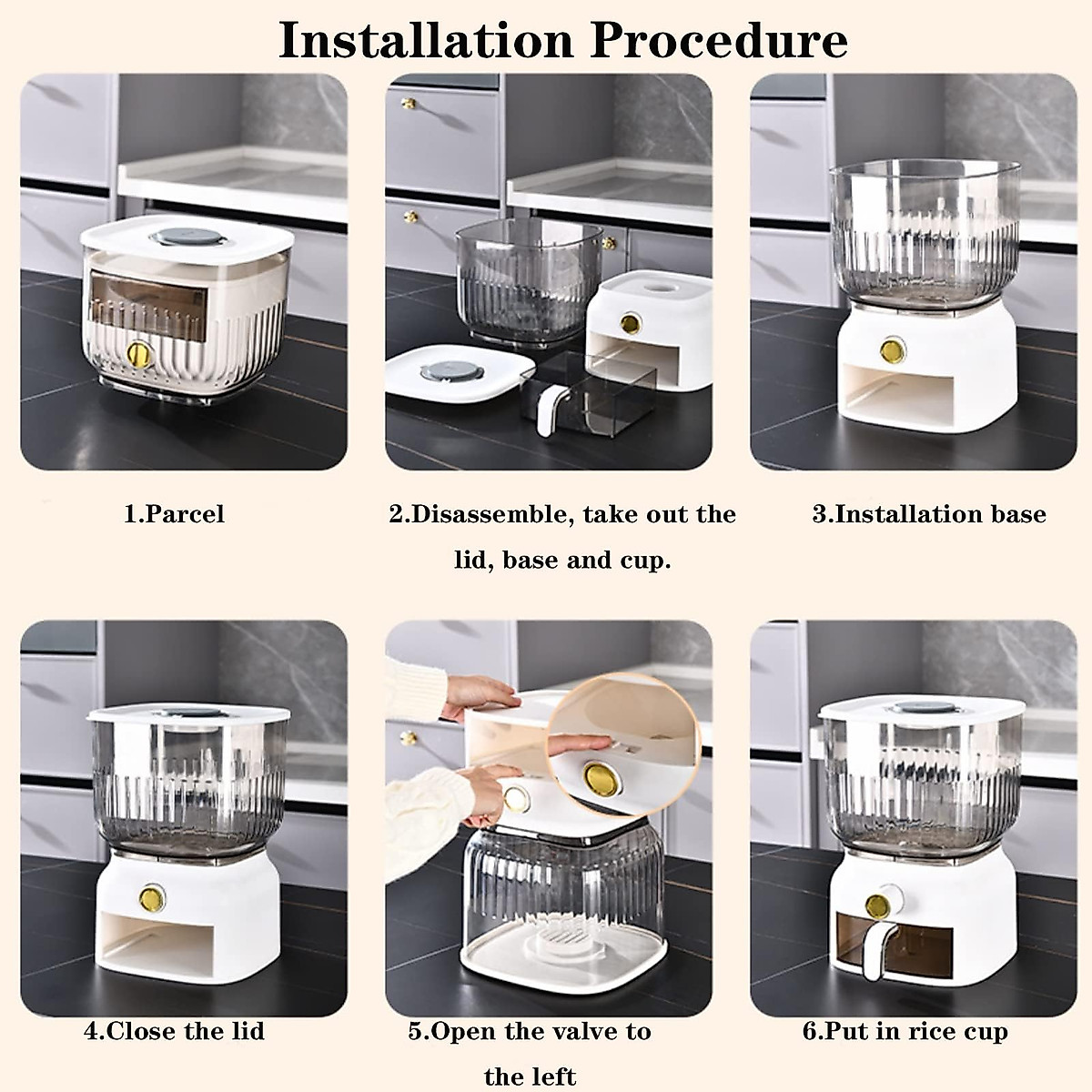 HOMHOLDON 10-15 Lbs Rice Dispenser,Large Grain Storage Container with Rice Cup Food Dispenser Kitchen Organizer for Rice,Beans,Grains,Cereal Dry Food,Small Pantry Food (Square)