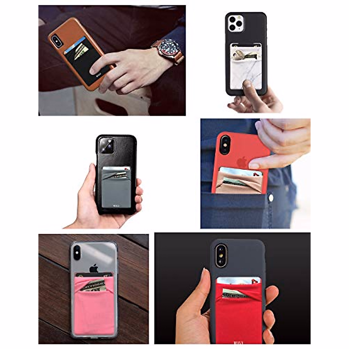 WUOJI RFID Blocking Phone Card Wallet - Double Secure Pocket - Ultra-Slim Self Adhesive Credit Card Holder Card Sleeves Phone Wallet Sticker All Smartphones(Black)-2PC