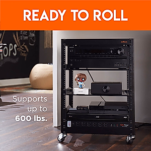 ECHOGEAR 20U Open Frame Rack & Caster Kit - Heavy Duty 4 Post Design Includes 2 Vented Shelves - Add Wheels to Your Serve Rack in Minutes