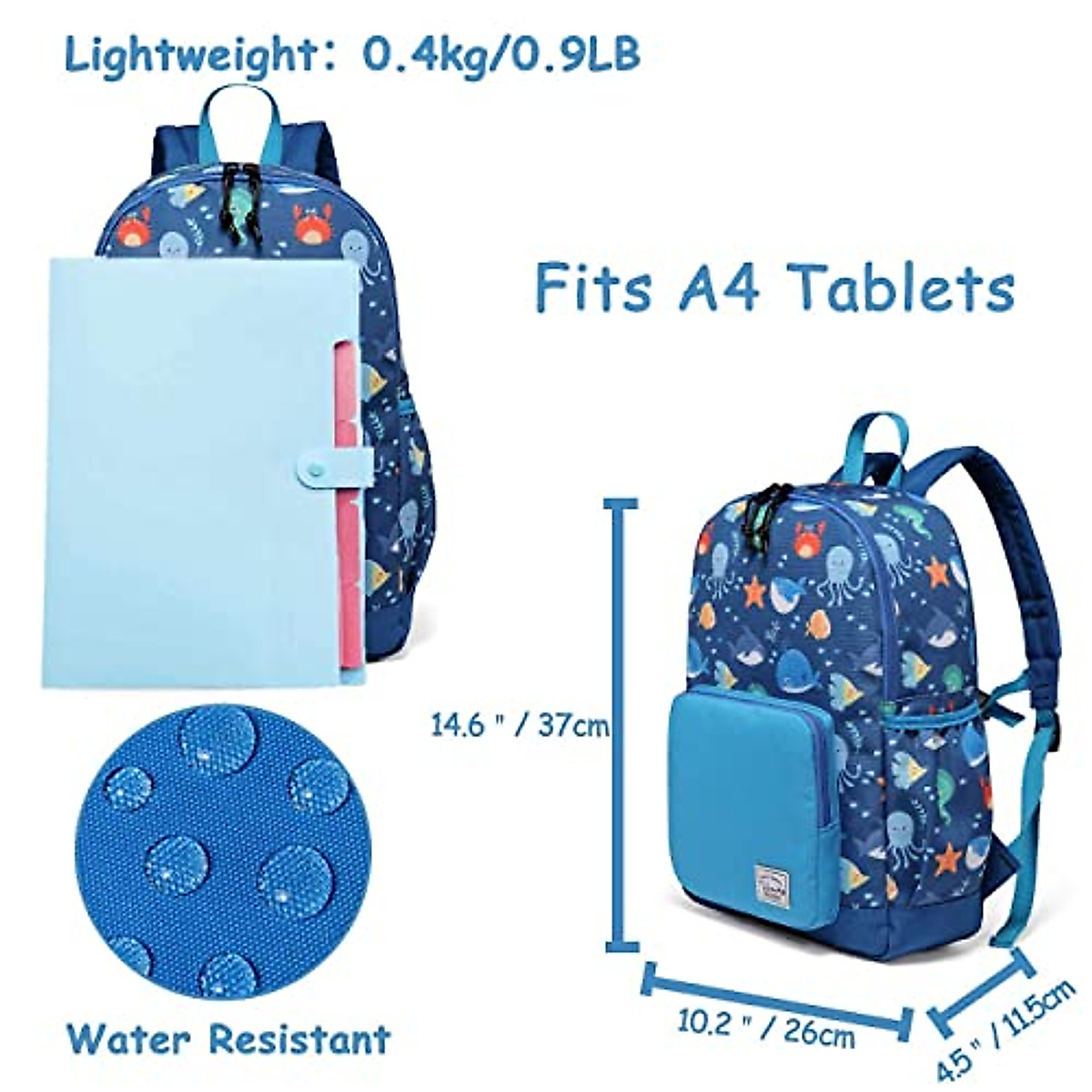 VASCHY Lightweight Preschool Backpack and Cute Whale Lunch Bag Bundle