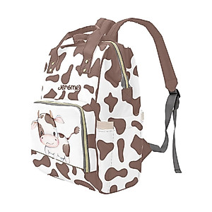Urcustom Personalized Name Diaper Bag Backpack Cow Print Brown Multifunction Travel Backpack Nappy Bag Daypack for Mom Dad Boy Girl
