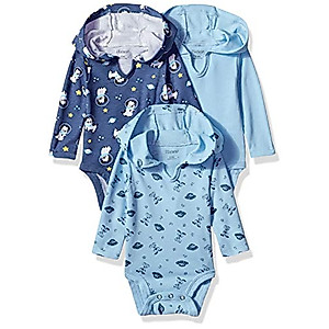 Hanes, Ultimate Flexy Hoodie Long Sleeve Bodysuit, Babies and Toddlers, 3-Pack, Sky, 18-24 Months