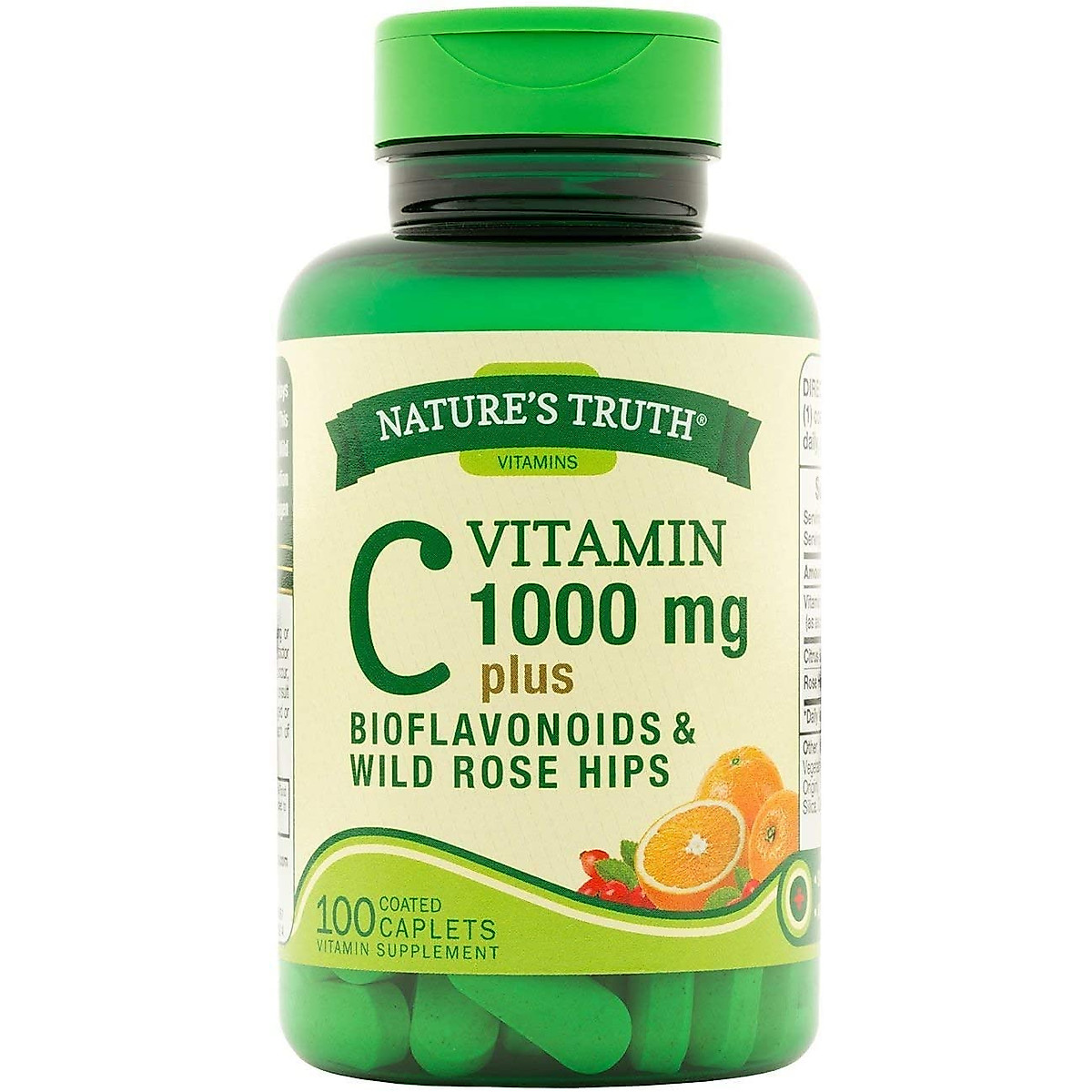 Nature's Truth Vitamin C 1000 mg plus Bioflavonoids & Wild Rose Hips Coated Caplets - 100 ct, Pack of 3