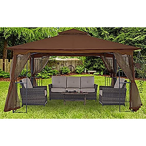 MASTERCANOPY Patio Outdoor Gazebo with Netting Screen Walls and Corner Shelf Design (11x13,Brown)