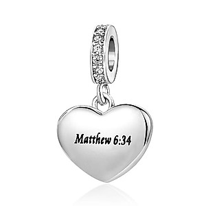 SBI Jewelry Matthew 6:34 Heart Charm for Bracelet Heart Dangle for Bracelet Gold Cross Bible Verse Charm for Grandma Wife Birthday, Gold