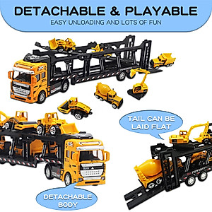 OTONOPI Construction Truck Toy Die-cast Play Vehicle Set with 6pcs Mini Crane Mixer Dump Excavator Car