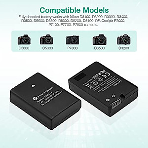 FirstPower EN-EL14/EN-EL14a Battery and USB Dual Charger Compatible with Nikon D3100 D3200 D3300 D3400 D3500 D5100 D5200 D5300 D5500 D5600 DF Coolpix P7000 P7100 P7700 P7800 Camera