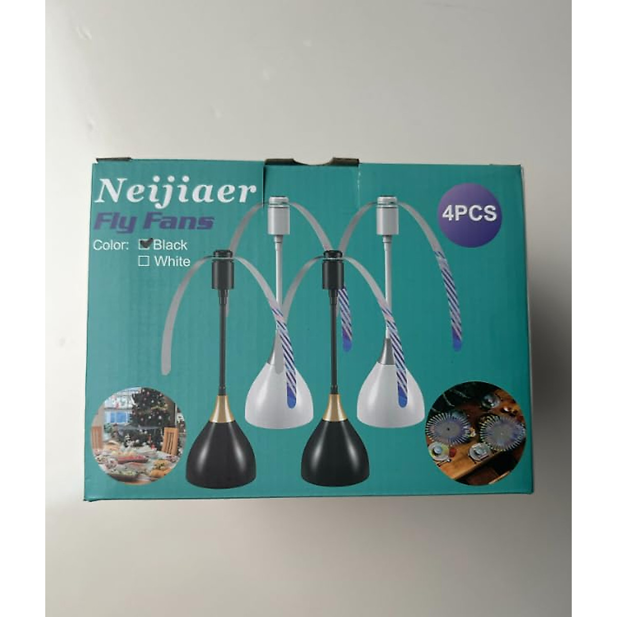 Neijiaer Fly Fans for Tables, Practical Fly Repellent Fan with Soft Blades, USB or Batteries Powered, Soundless and Portable Fly Fan Keeps Your Food Clean(4 Pack)