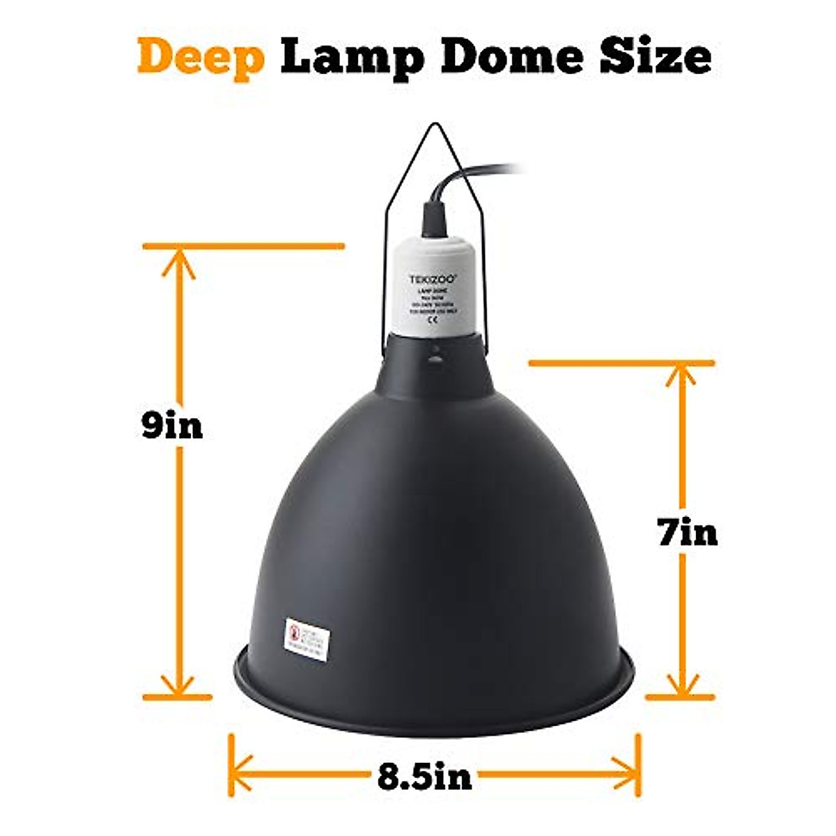 TEKIZOO 8.5 Inch Deep Light Dome Reptile Lamp Fixture Aluminum Optical Reflector