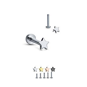 Nose Ring Bling Titanium Labret Monroe Ear Cartilage Threadless Push Pin Nose Stud Black Star 1/4'' (6mm) Post 18G