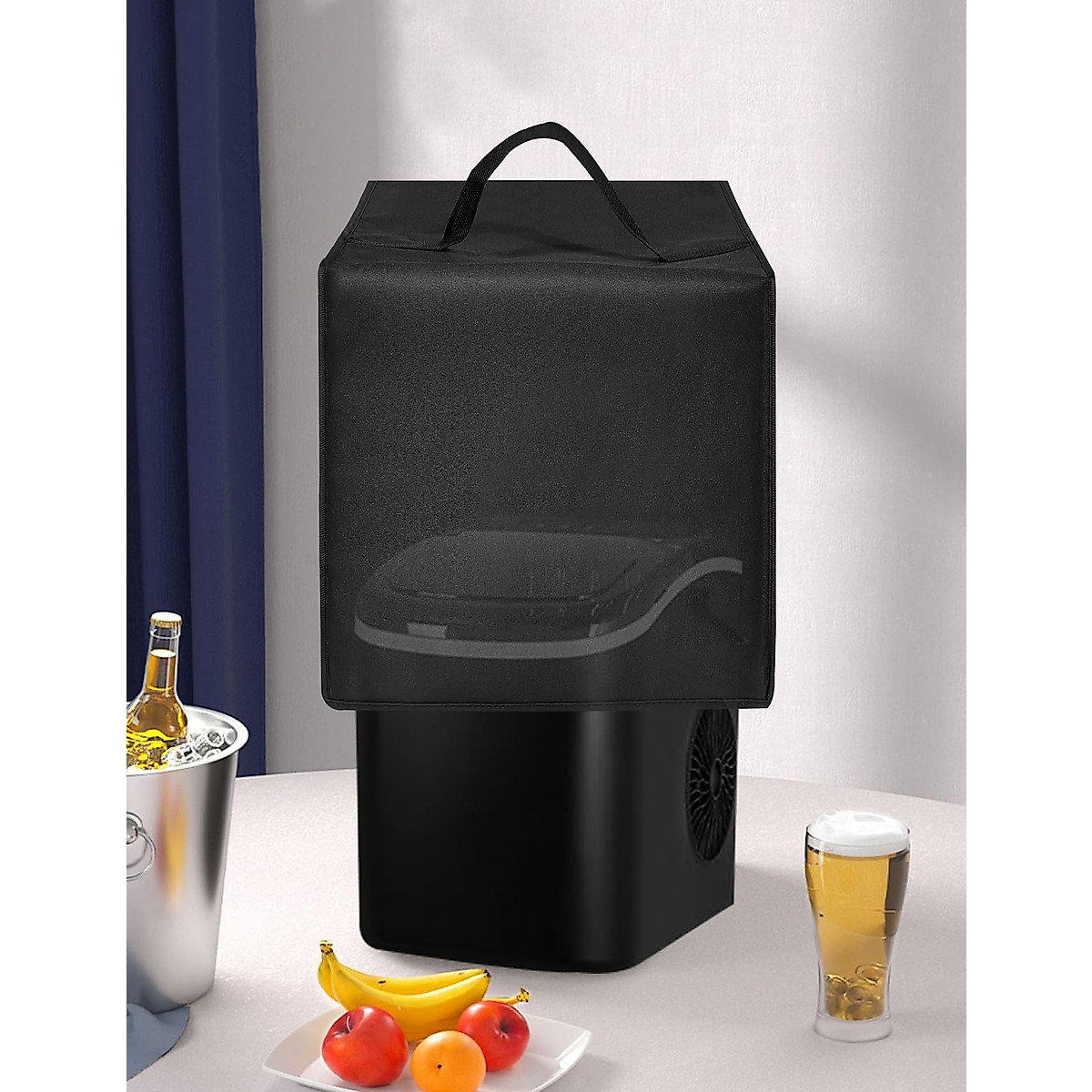 Countertop Ice Maker Cover Heavy Duty Nylon Material Waterproof Dust Cover Case Compatible With Electactic Countertop Self-Cleaning Ice Maker Machine ICE91122 Black 13.8"Dx11"Wx11"H