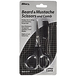 Allary Men's Beard and Mustache Scissors, Mini Comb Trimming Kit