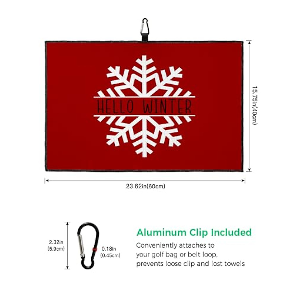 Yun Nist Golf Towel Christmas Snowflake Red,Waffle Pattern Microfiber Club Cleaner Golf Towels with Carabiner Clip for Women Men Dad,Winter Word Xmas Snow Golf Towel for Golf Bags Accessories,24x16in