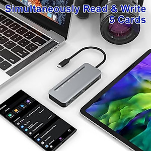 USB C Multi Card Reader, XD/MS/SD/TF/CF Type-C 5Gps High Speed 7-in-1 XD Picture Card Adapter for SDXC TF Micro SD CF MS MMC Card, Sony Memory Stick Pro Duo Adapter Read 5 Cards Simultaneously