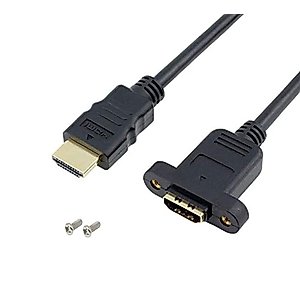 Qaoquda Panel Mount HDMI Extension Cable High Speed HDMI Male to Female Extension Cable with Screw Nut Support 4K Resolution for Blu Ray Player, 3D TV, Roku, Xbox360,Black (1 FT/30 CM)