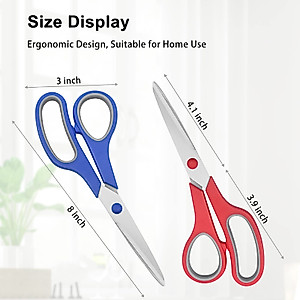 PYOF Scissors, 8" Scissors All Purpose Stainless Steel Craft Scissors Sharp Fabric Scissors Comfort Grip Scissors for Office School Home Right/Left Handed 5 Packs(Yellow, Green, Blue)