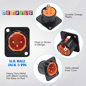 Glarks 8Pcs 3 Pin XLR Male Female Jack with Gold Plated Pin, Chassis Panel Mount Jacks D Series Size, Compatible with Series D Pattern Holes Audio Studio Connector