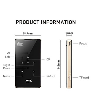 WENLII Projector Mini Android 9.0 4000mAh Battery,Support 4K Miracast Airplay Mobile Projector Video Beamer ( Color : D )