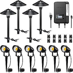 SUNVIE LED Landscape Lighting Kit Low Voltage Landscape Lights with Transformer 12-24V AC/DC Low Voltage Pathway Lights Waterproof Aluminum Landscape Spotlights Path Lights for Yard House Tree