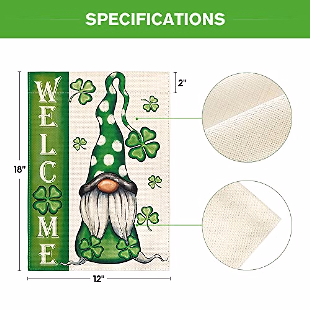 AVOIN colorlife Welcome St Patricks Day Garden Flag 12x18 Inch Double Sided, Leprechaun Gnome Shamrock Lucky Clover Holiday Yard Outdoor Flag