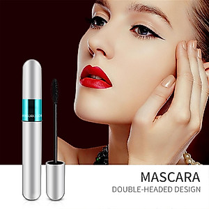 2 Pack 2 in 1 for Mascara 5x Longer Washable, 2 in 1 4D Silk Fiber Lash Mascara, No Clumping, Long-lasting Black Mascara