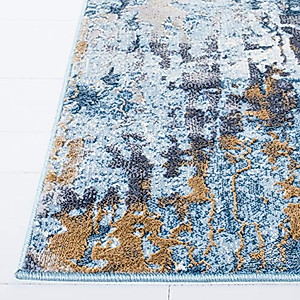 SAFAVIEH Lagoon Collection 6'7" Square Blue/Gold LGN182M Distressed Non-Shedding Living Room Bedroom Dining Home Office Area Rug