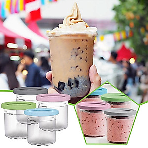Containers Replacement for Ninja Creami Pints and Lids - 4 Pack, 16oz Cups Compatible with NC301 NC300 NC299AMZ Series Ice Cream Maker - Dishwasher Safe, Leak Proof Lids Pink/Mint/Grey/Blue