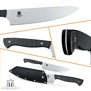 Brooklyn Knife Co. Chef Knife - Carbon Fiber Series - Japanese AUS-08 HC Super Steel - Sheath, 8-Inch