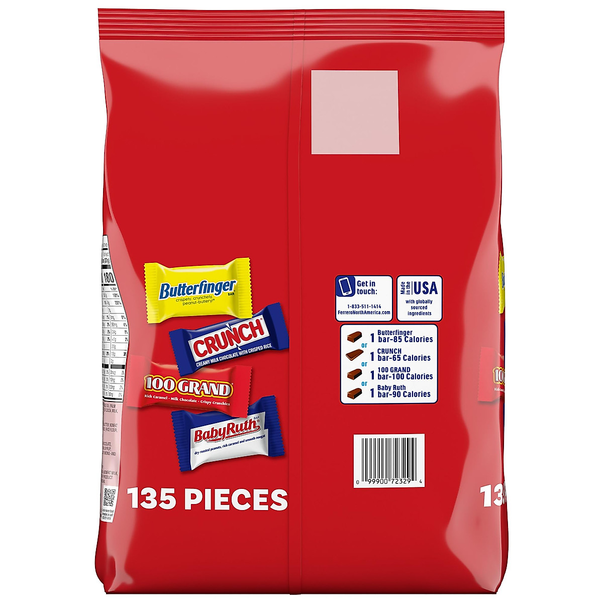 Butterfinger, CRUNCH, Baby Ruth and 100 Grand, Bulk 135 Pack, Assorted Minis Chocolate Candy Bars, 55.3 oz