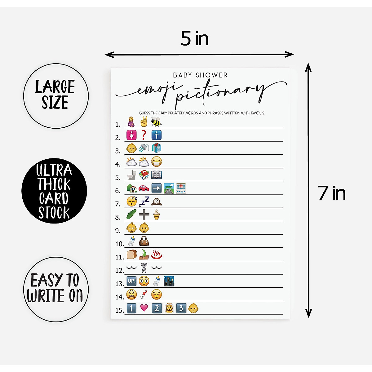 All Ewired Up 50 Baby Shower Emoji Pictionary (50-Cards) Fun Baby Shower Game Activity, Gender Neutral Boy or Girl, Minimalist Script