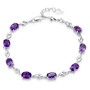 preeyanan 925 Silver Amethyst Chain Bracelet Women's Wedding Jewelry Valentine's Gift