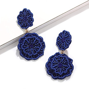 HSWE Statement Beaded Drop Earrings for Women Layered Bead Dangle Earrings (Blue)