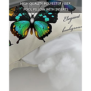 Recliner Head Pillow Ledge Loungers Chair Pillows with Insert Colorful Butterfly Retro Animals Lumbar Pillow with Adjustable Strap Outdoor Waterproof Patio Pillows for Beach Pool Chair, 2 PCS