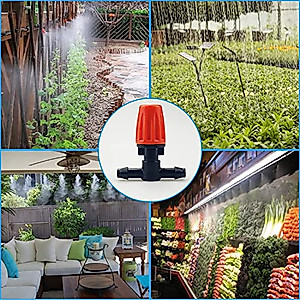 La Farah 50pcs Garden Irrigation Spray Emitter, Adjustable 360 Degree Flow Micro Spray Nozzle with 1/4" Barbed Tee Fittings,Drip Irrigation Head for Garden Watering System,Drip Irrigation Kit Parts