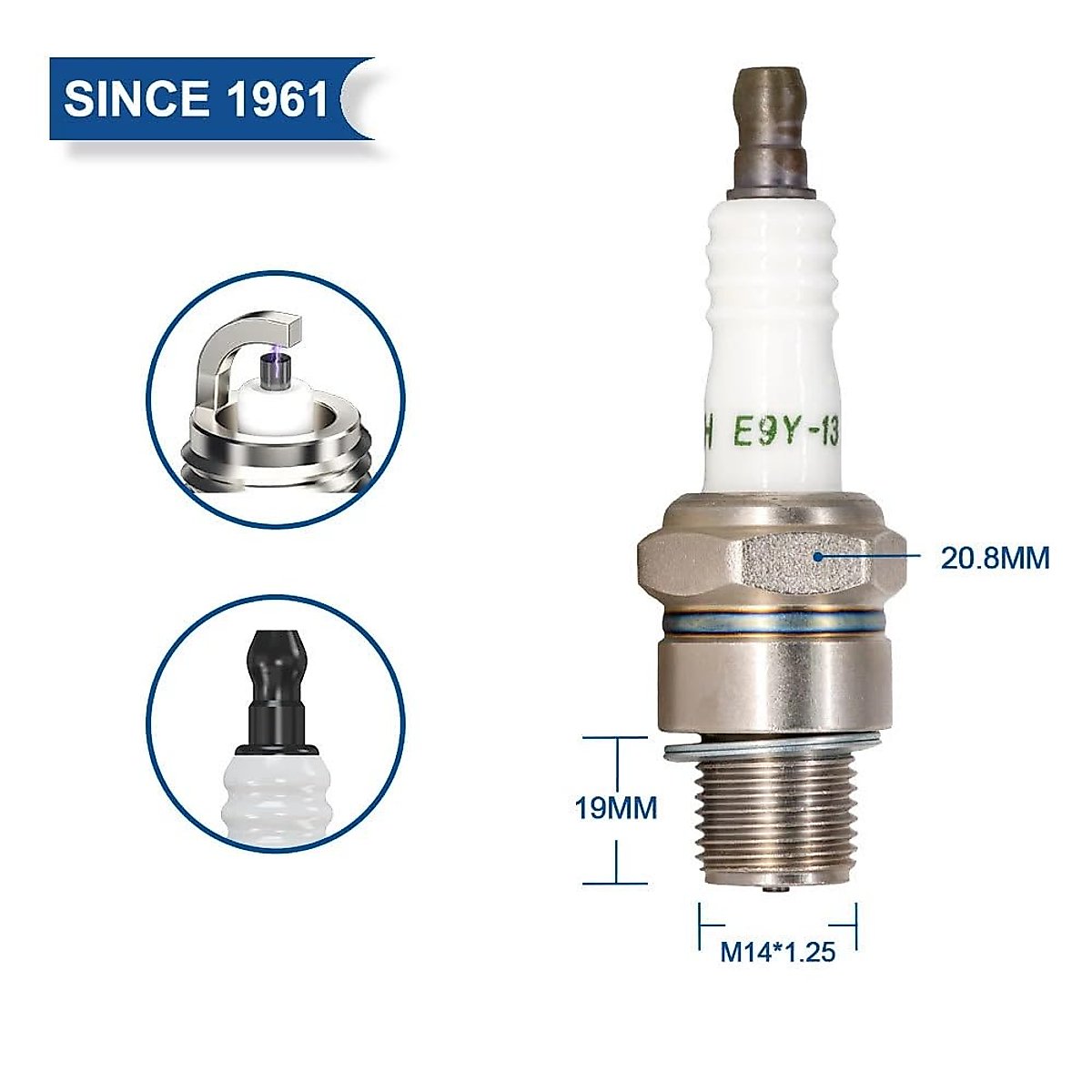 TORCH E9Y-13 Marine Boat Spark Plug Replace for Autolite 2852 Spark Plug, for NGK BUHW 2622 BU8H 6431 Spark Plug, for Denso 6001 Spark Plug, for Champion QL76V Spark Plug, OEM, ea