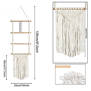 Nerien Headband Holder, Hair Bow Organizer for Girls Baby Toddler, Macrame Wood Hair Accessories Wall Closet Hanging Storage Display, for Hair Ribbons Ties Clips, with 30 Pcs Hooks for Shower Room