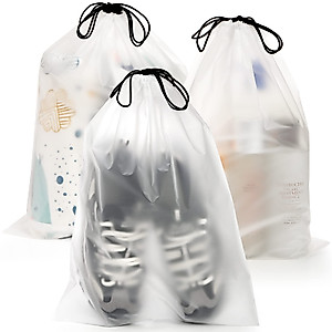 Coloch 50 Pack Translucent Shoes Bags with Drawstring, Portable Plastic Shoes Packing Pouch Waterproof Shoes Organizer Bag Multifunctional Bag for Shoes, Towel, Clothes, Toys, Home and Travel Use