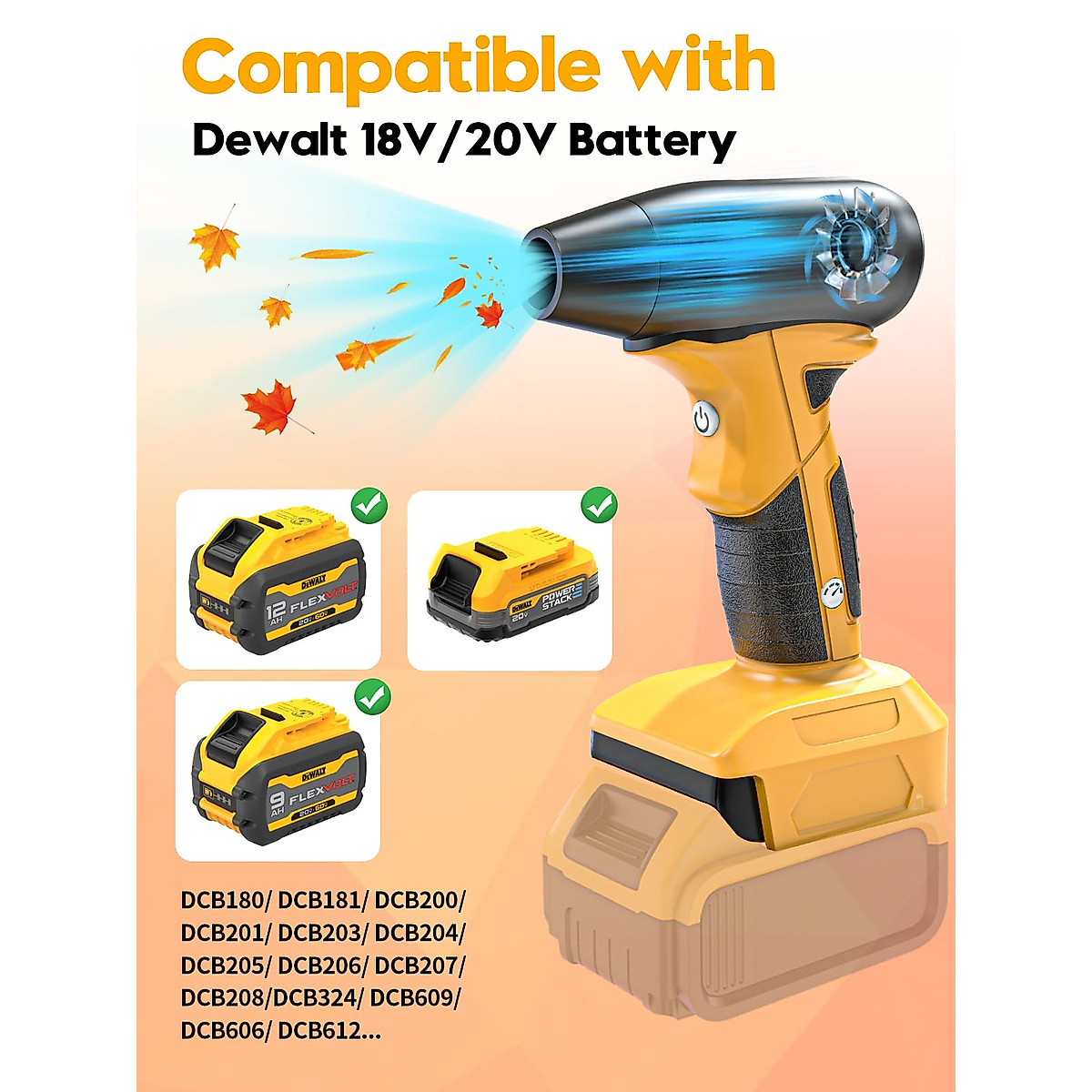 Mini Jet Dry Blower for Dewalt 20V Battery with Brushless Motor Handheld Jet Fan with 4 Gears Adjustable for Garages Sawmill Home Workshop Car Cleaning (No Battery)