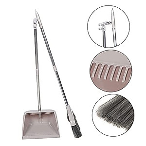 Levemolo 1 Set Indoor Kitchen Broom Stainless Supplies Up Standing Handle Stand Home Tools Floor Long Device Cleaning for and Garbage Lobby Supple Bristle Lightweight Office Steel