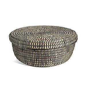 African Fair Trade Hand Woven Lidded Storage Basket, Black