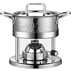 Detachable Hotpot Shabu Hot Pot - Mini Stainless Steel Hammered Chafing Dish w/Stand - Personal Stock Pot Cookware