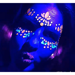 Meredmore 8Sets Glow in the Dark Face Gems Jewels Rave Noctilucent blacklight UV Body Stickers Luminous tattoos mermaid accessories pasties makeup for Women Halloween Festival