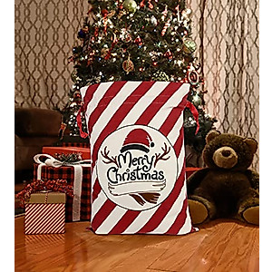 Jolly Jon Large Christmas Bags Santa Sacks - Red Candy Cane Santa Sack - XL Large Reusable Christmas Gift Bag - 17.5 x 24.5 with Drawstring Closure