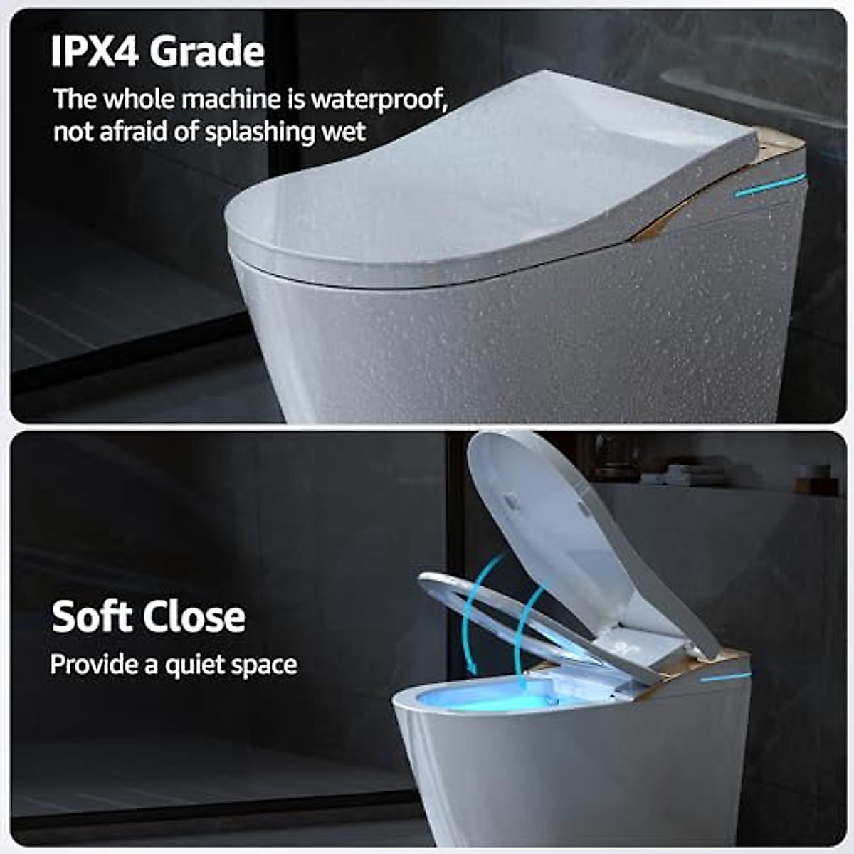 One Piece Elongated Smart Toilet Bidet with Auto Open & Close, Auto Flush, Foot Sensor Flush, LED Temperature Display, Heated Seat and Integrated Multi Function Remote Control